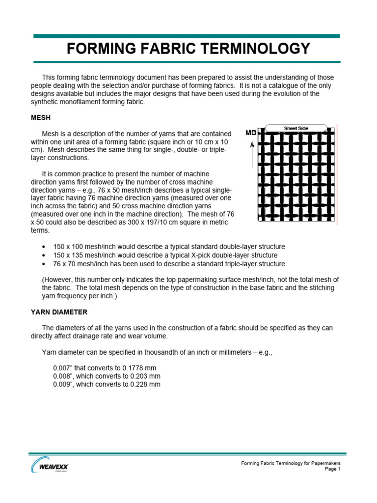 WEAVEXX - Forming Fabric Terminology | PDF | Textiles | Weaving