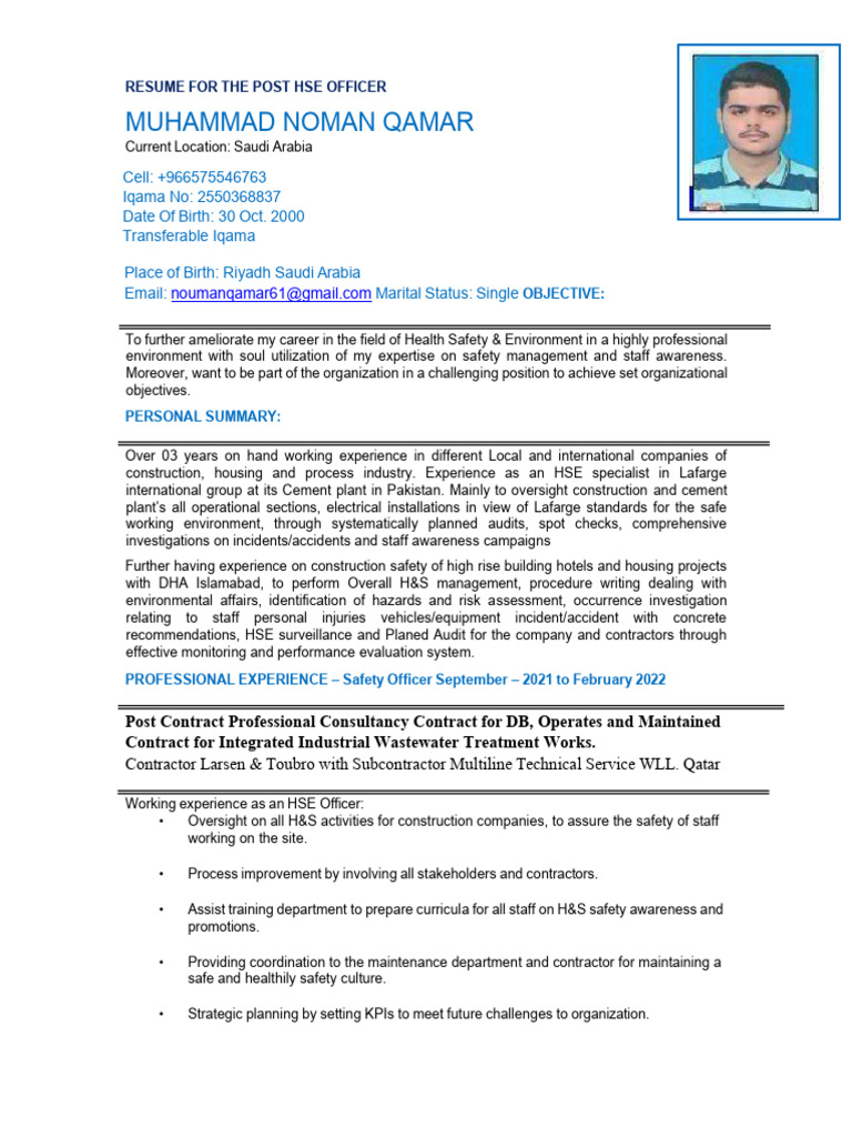 Muhammad Noman Qamar Hse Ksa 3 Download Free Pdf Safety Business