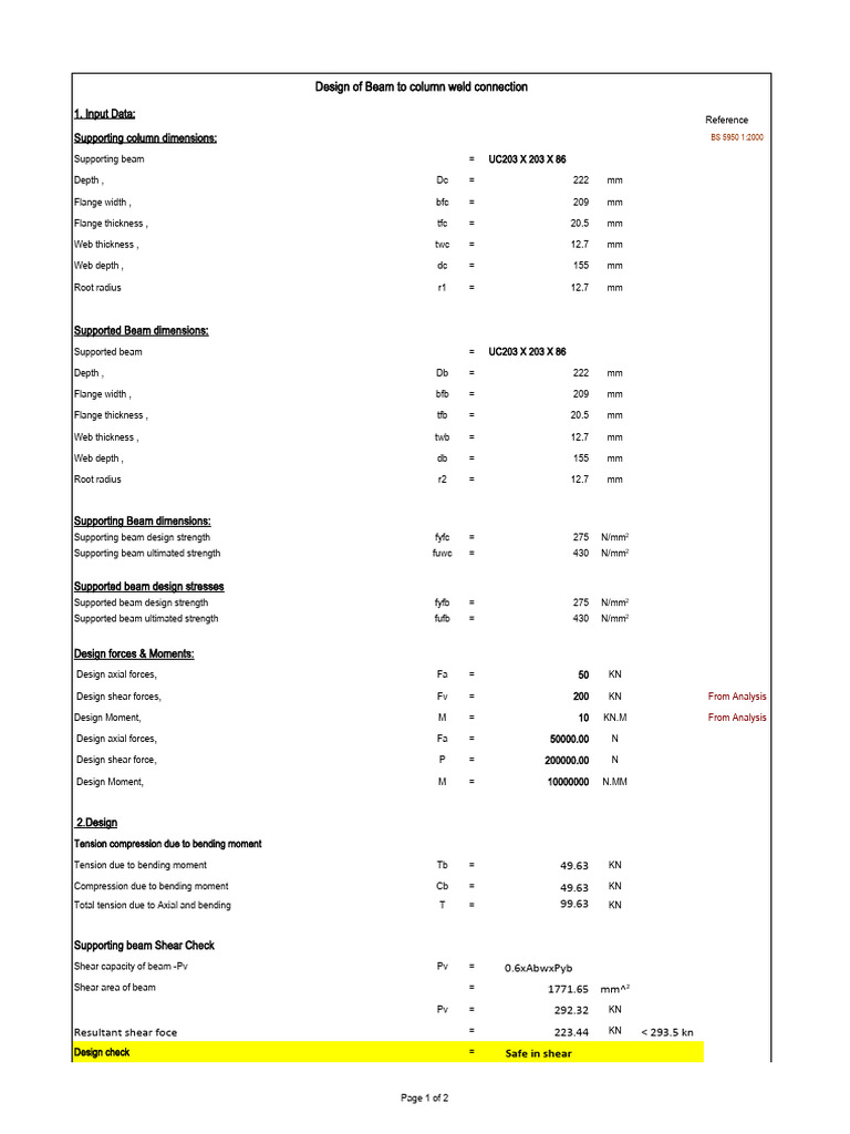 Fin Plate Connection Weld | PDF | Beam (Structure) | Bending