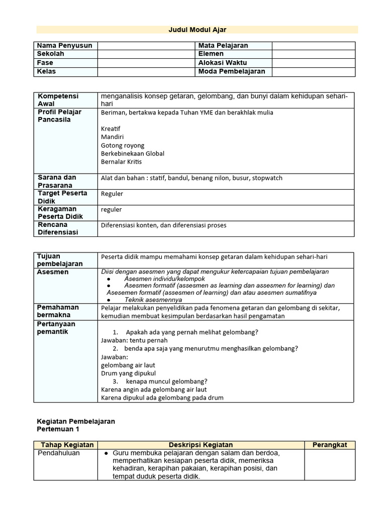 Modul Ajar Getaran dan Gelombang Kelas 8 | PDF | Karier & Perkembangan