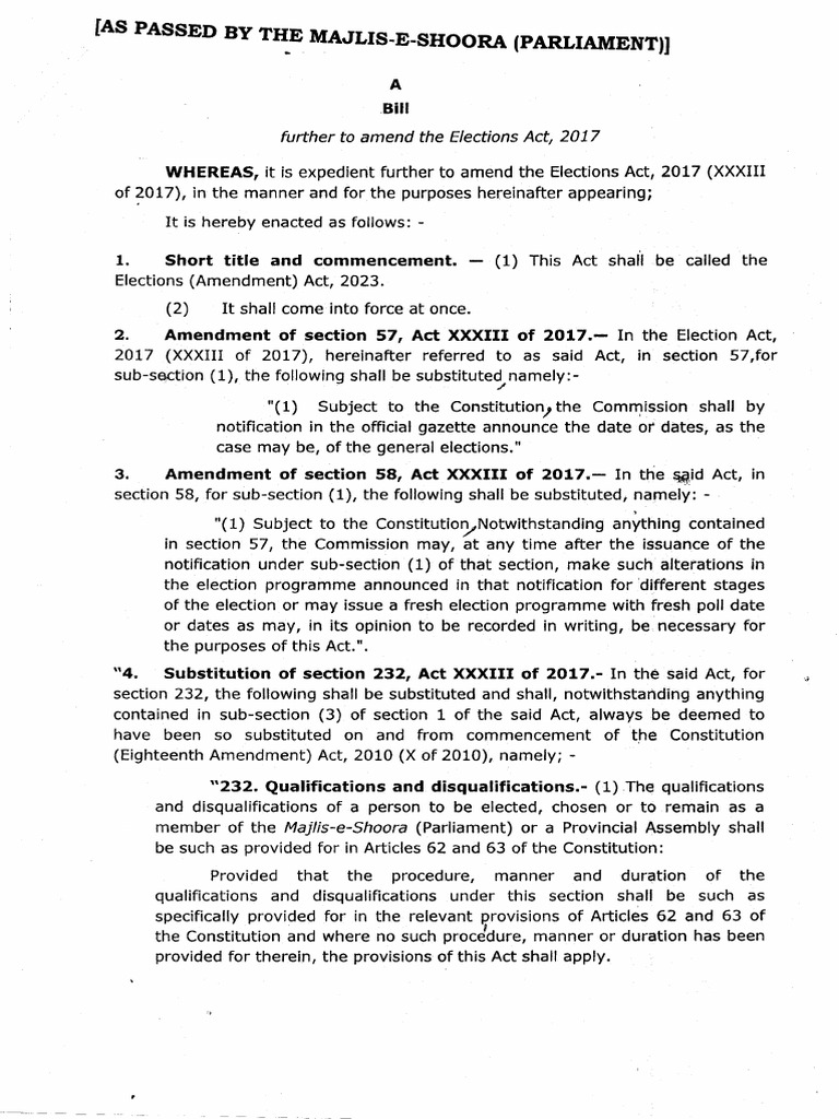 Election Act 2023 | PDF | Parliament Of Pakistan | Constitution
