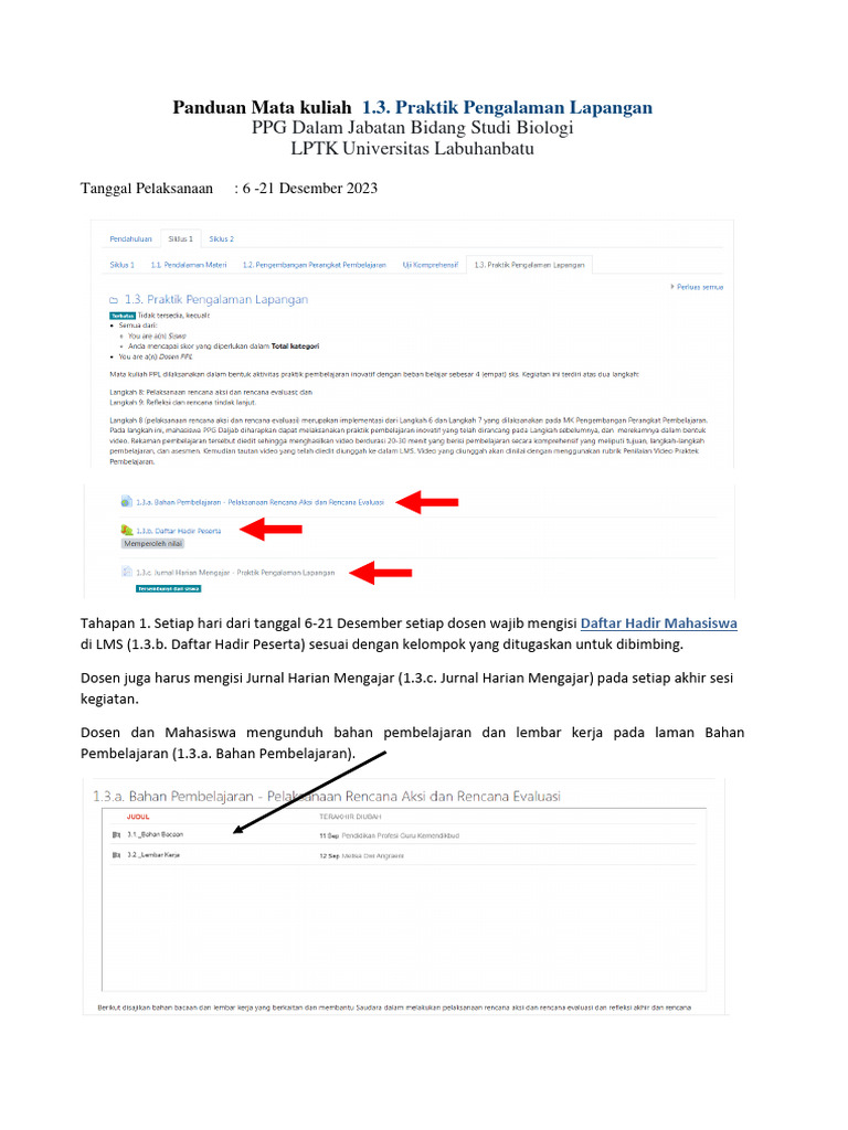 Panduan MK PPL Biologi-LPTK ULB | PDF