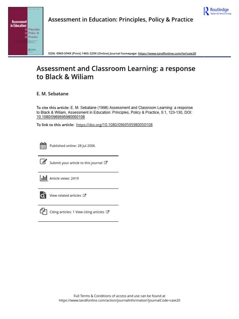 Classroom Learning & Assessment Response | PDF | Educational Assessment ...