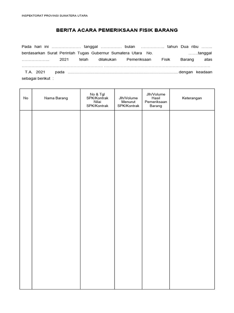 Berita Acara Pemeriksaan Fisik Barang | PDF
