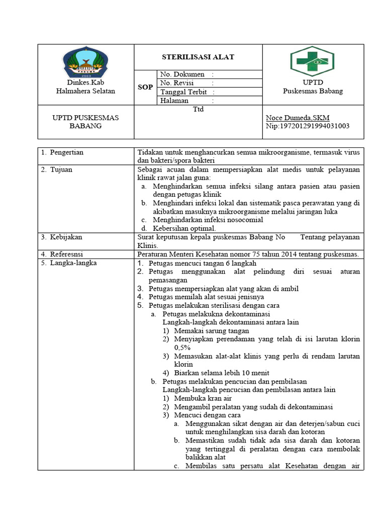 SOP Sterilisasi Alat Medis | PDF | Griya & Taman | Kesehatan Holistik