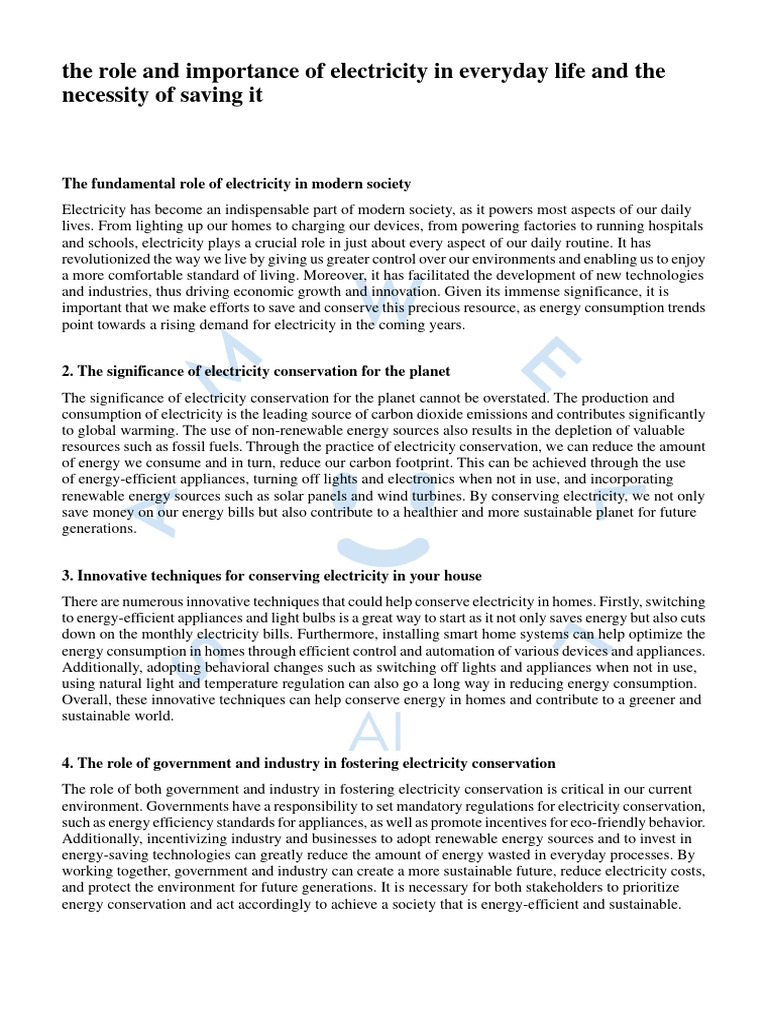 Importance of Electricity and Conservation | PDF | Energy Conservation ...
