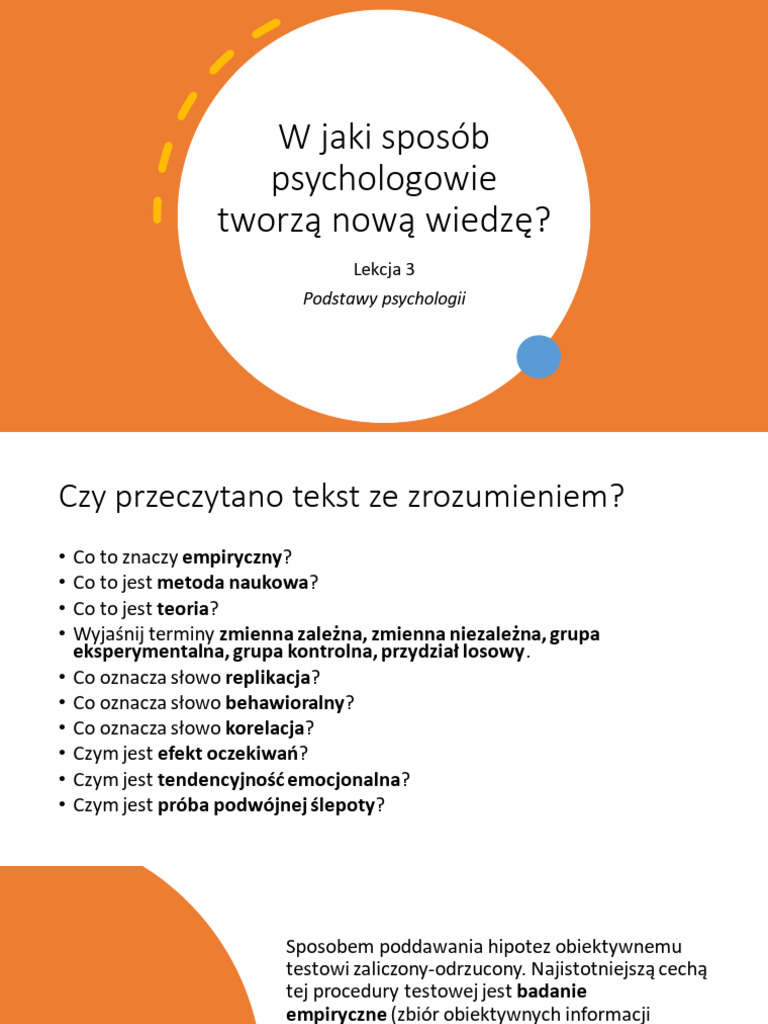 W Jaki Sposob Psychologowie Tworza Nowa Wiedze - Lekcja 3 | PDF