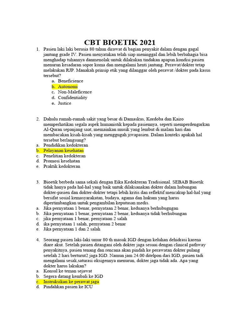 CBT Bioetik 2021 | PDF