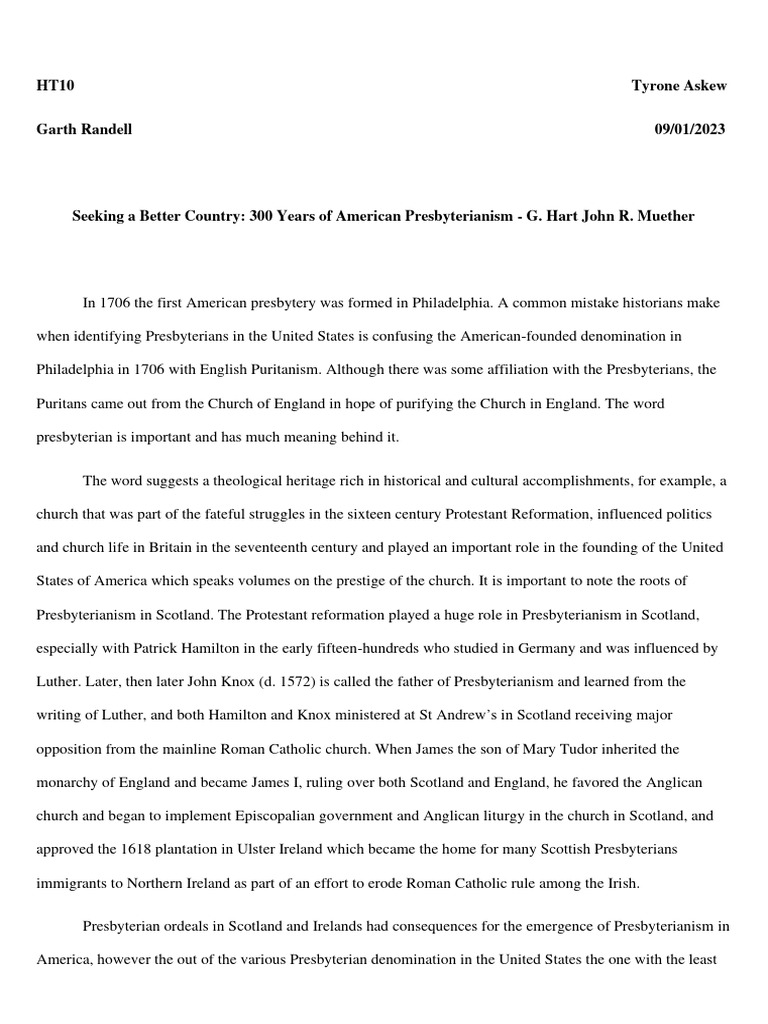 D. G. Hart and John Muether J Seeking A Better Country | PDF ...