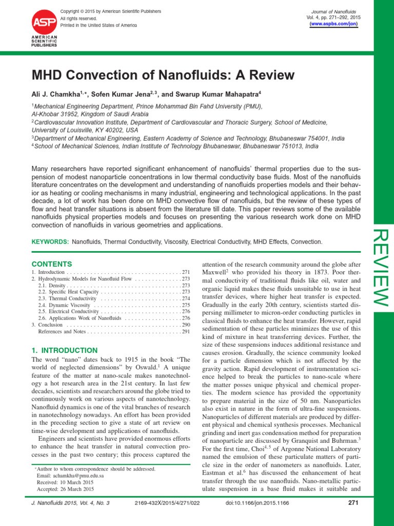 Mhd Convection Of Nanofluids A Review Pdf Thermal Conductivity Heat Transfer