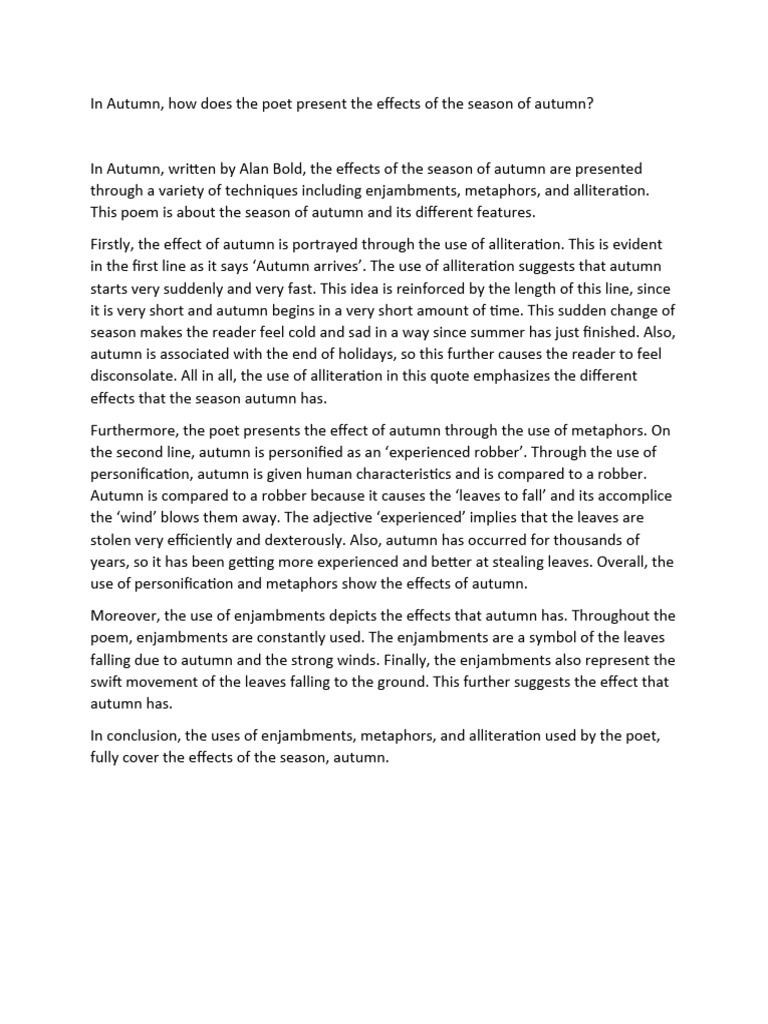 Autumn by Alan Bold Unseen Poetry | PDF