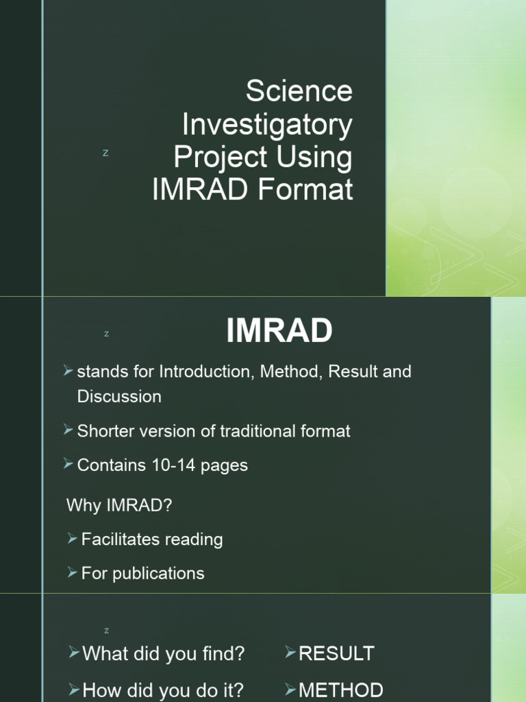 Science Investigatory Project With Imrad Format Pdf