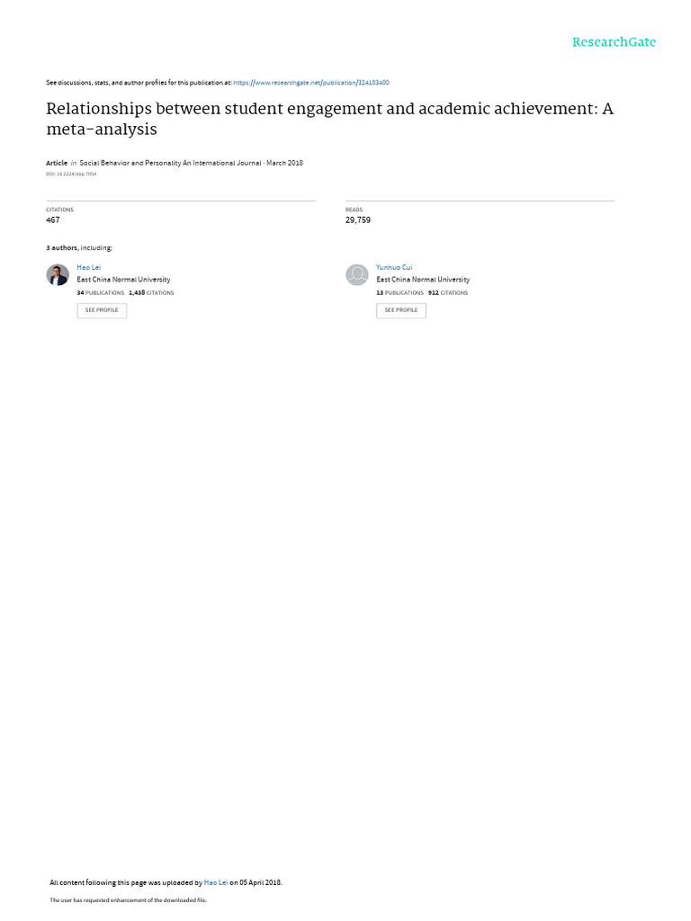 Relationships Between Student Engagement and Academic Achievement: A ...