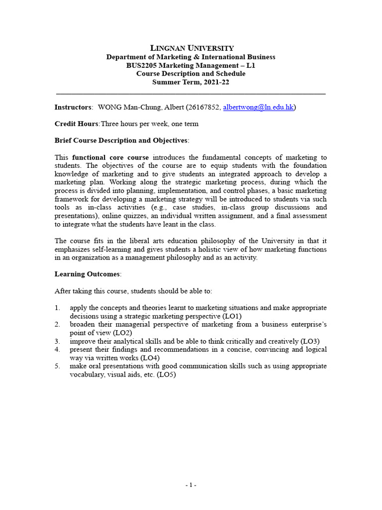 BUS2205 - MM Course Outline - T3 2021-22 L1 | PDF | Marketing | Market Segmentation