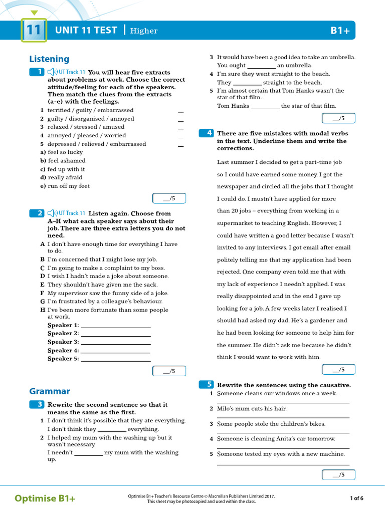 OPT B1plus Unit Test 11 Higher | PDF