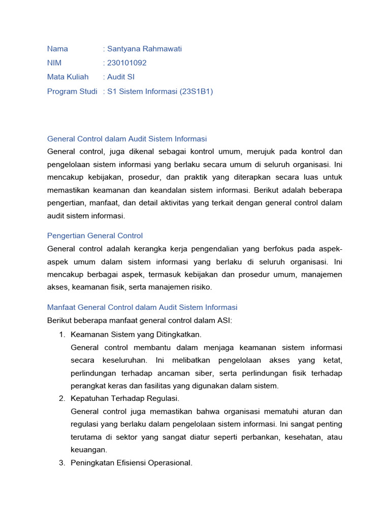 General Control dalam Audit SI | PDF