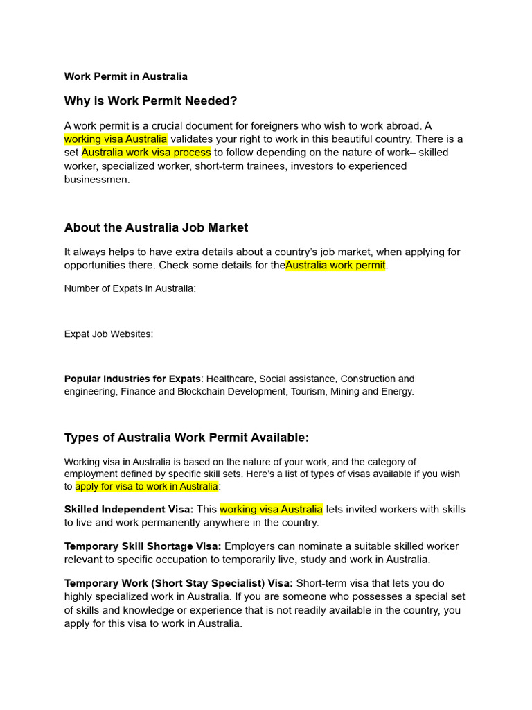 Australia Work Permit Guide 2024 | PDF | Travel Visa | Economies