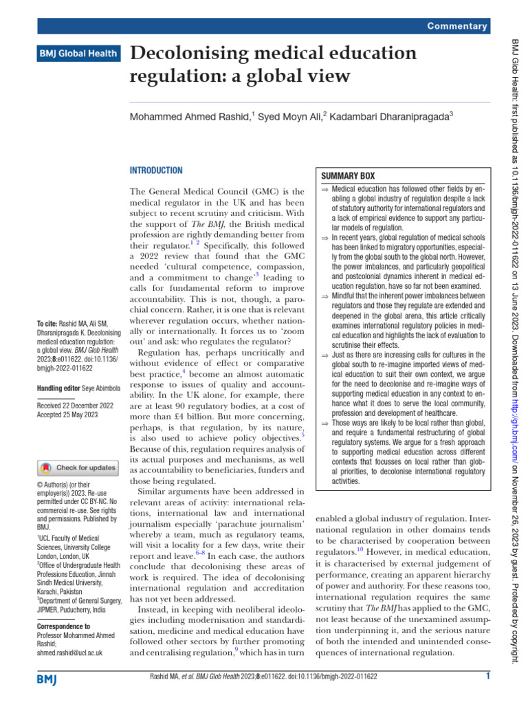 Decolonising Medical Education Regulation | PDF | Medical Education | Regulation