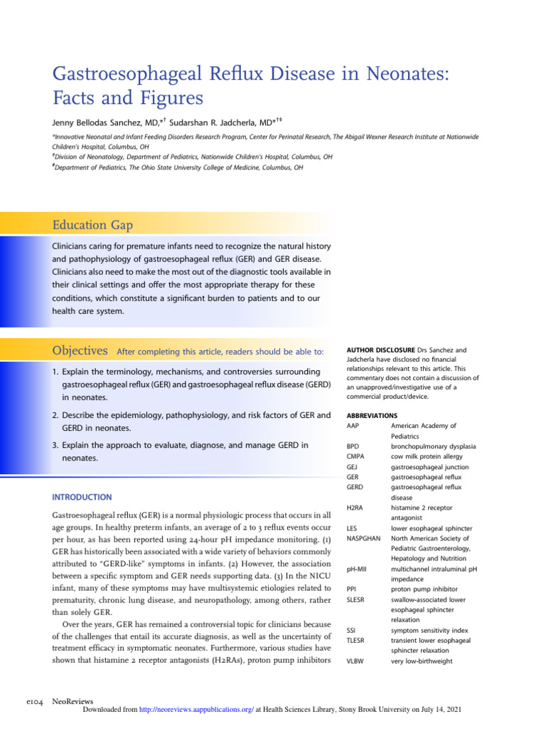 GERD in Neonates | PDF | Gastroesophageal Reflux Disease | Esophagus