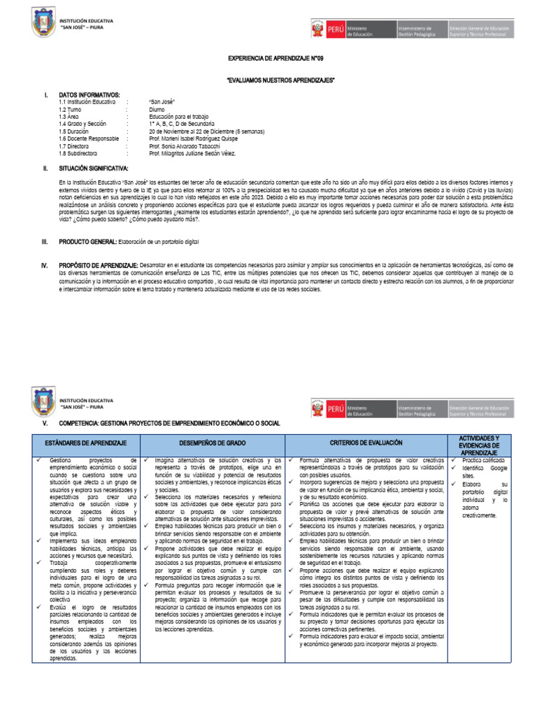 Eda 09 Ept - Primero | PDF | Aprendizaje | Evaluación