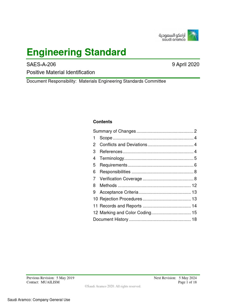 SAES-A-206 - 2020 - Positive Material Identification | PDF | Pipe ...