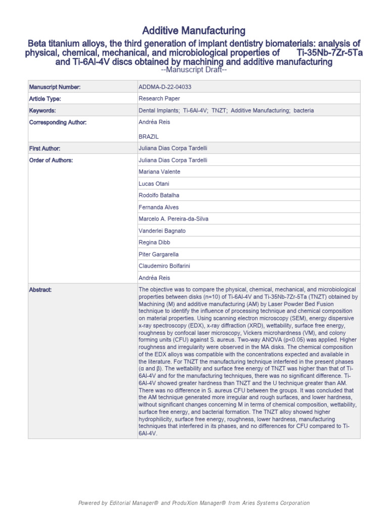 1 Artigo Additive Manufacturing ADDMA-D-22-04033 | PDF | 3 D Printing ...