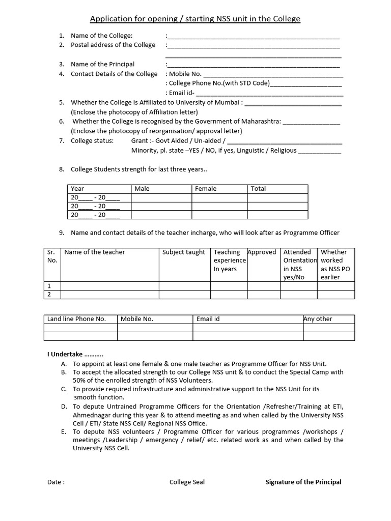 Application of NSS Unit Form | PDF