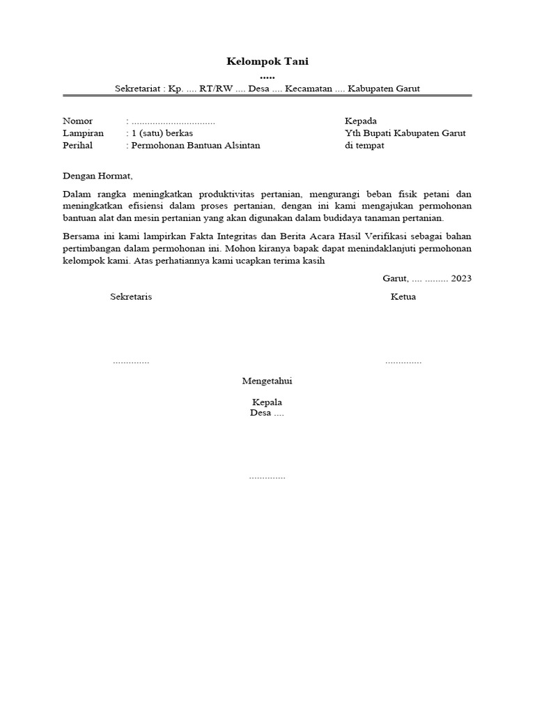 Permohonan Bantuan Alsintan | PDF