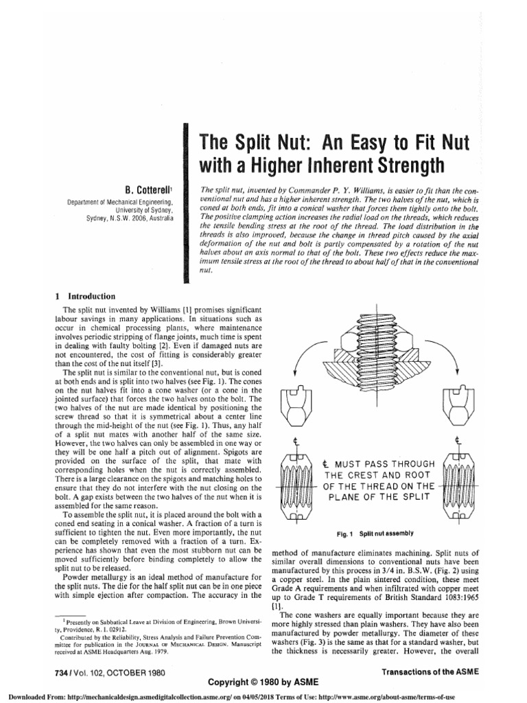 Cotterell 1980 | PDF | Nut (Hardware) | Rotation Around A Fixed Axis