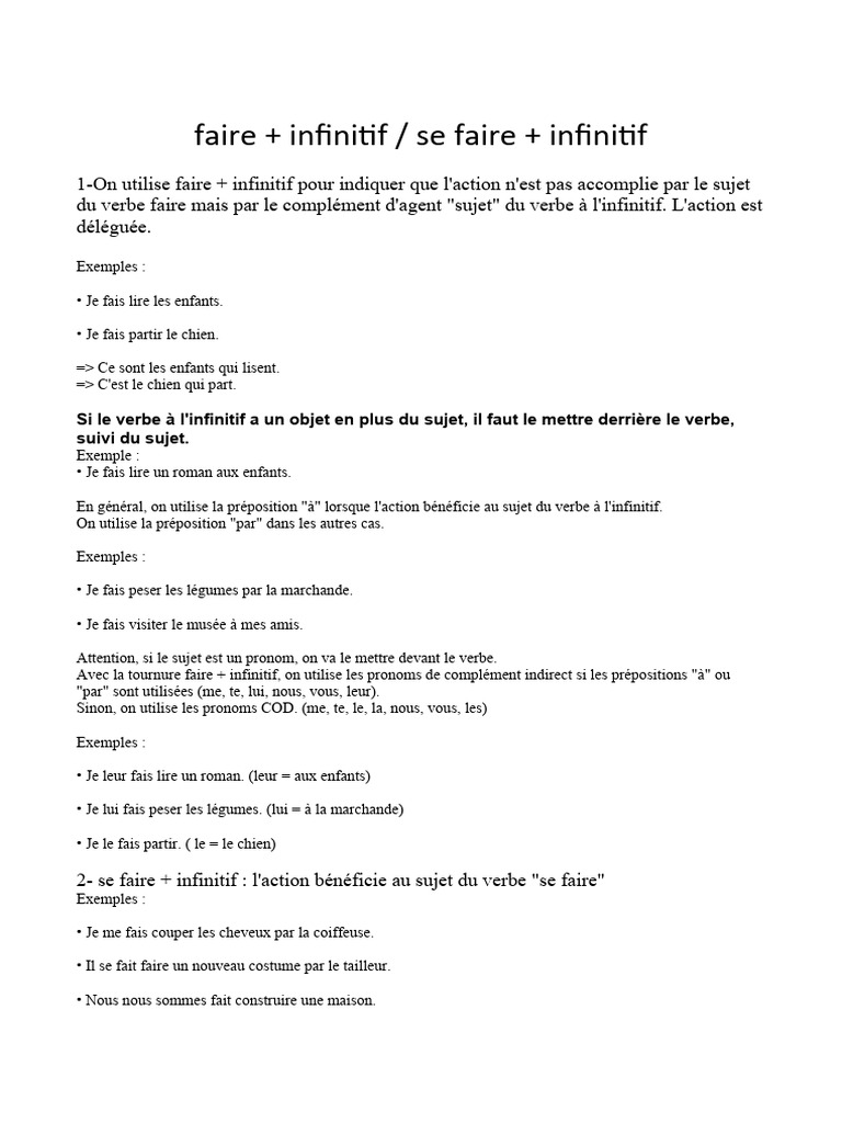 Faire + Infinitif Se Faire + Infinitif | PDF