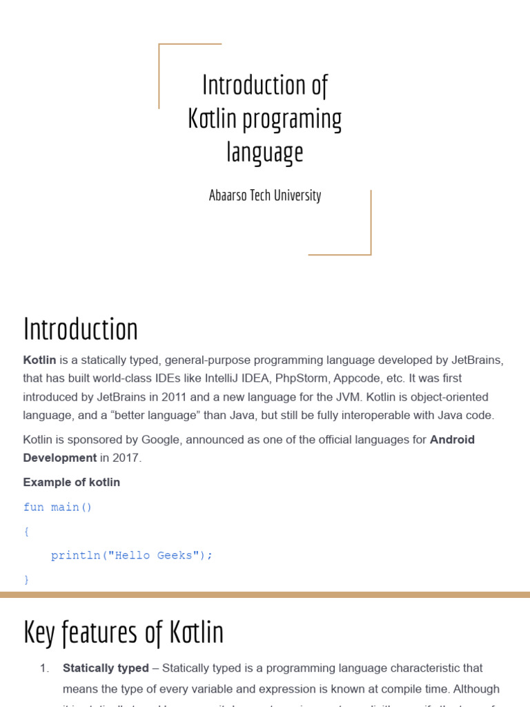 Introduction Of Kotlin Programing Language Pdf Java Programming Language Variable 8693