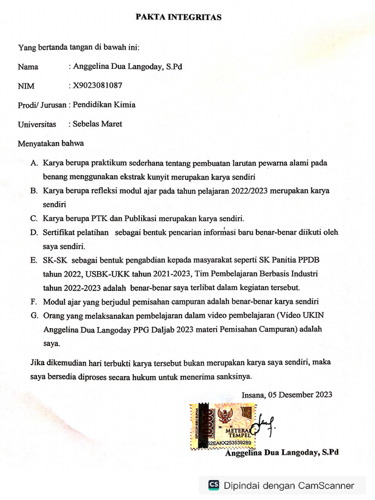 Contoh Pakta Integritas | PDF Contoh Pakta Integritas | PDF