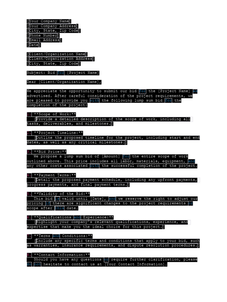 Sample Bid Lump Sum Format | PDF | Law