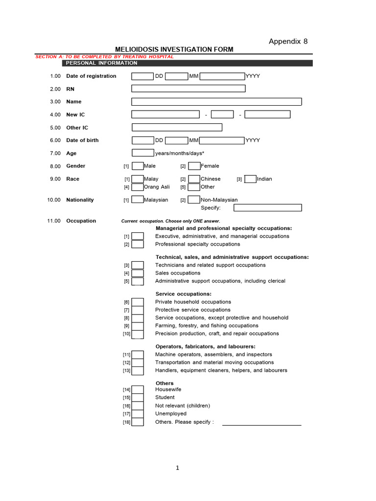 Appendix 8 Borang Siasatan Melioidosis | PDF | Clinical Medicine | Health Sciences
