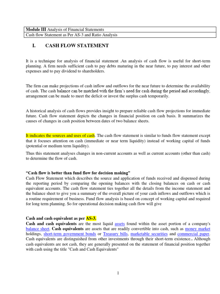 Module III AFM (Part-I) | PDF | Financial Statement Analysis | Cash ...