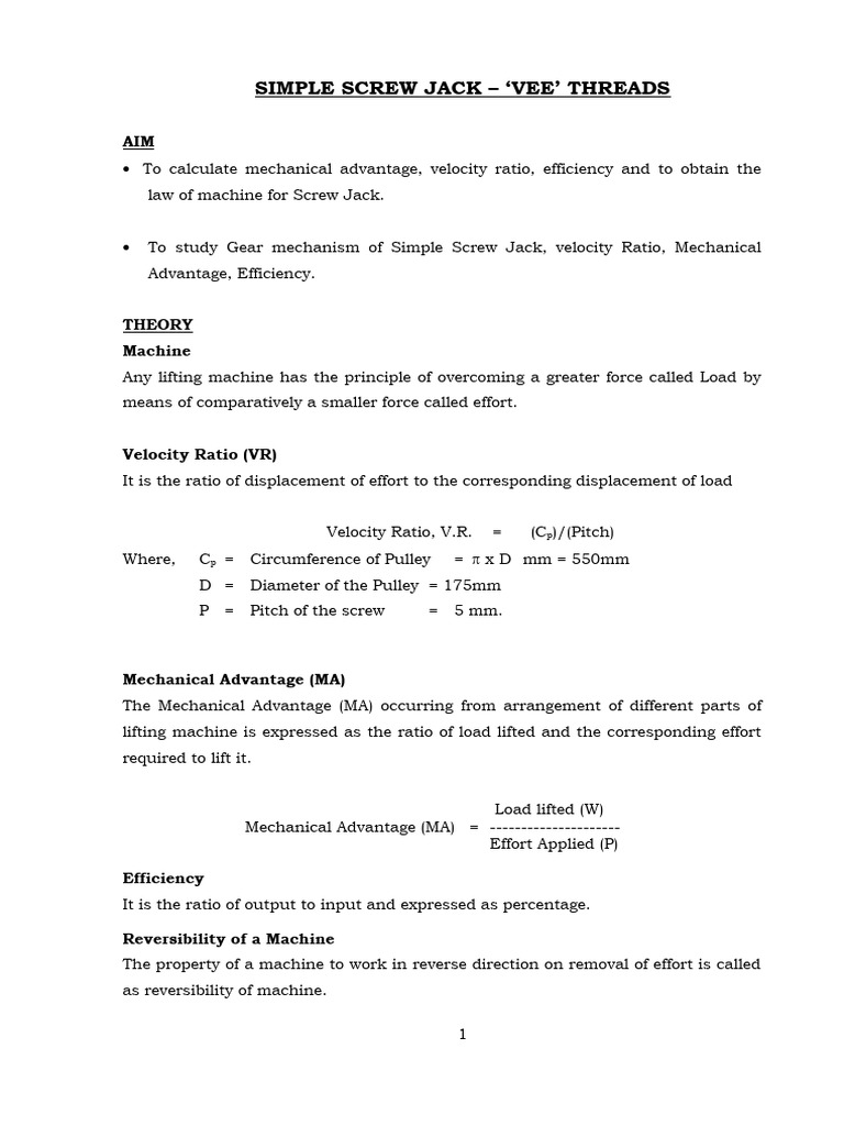 01.2.SIMPLE SCREW JACK Vee Threads | PDF | Machines | Manufactured Goods