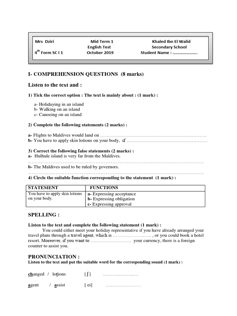 Devoir de Contrôle N°1 - Anglais - Bac Sciences (2019-2020) Mme Besma ...