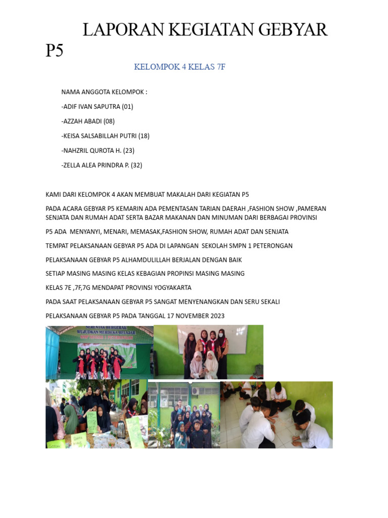 Laporan Kegiatan Gebyar P5 | PDF