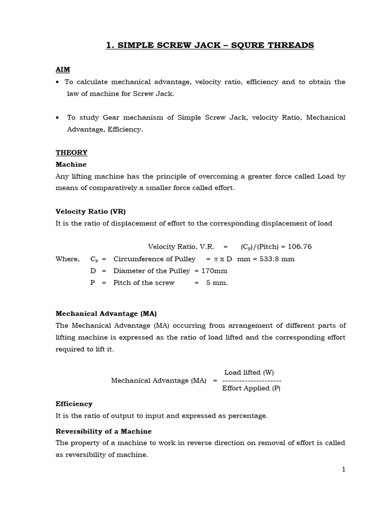 1.SIMPLE SCREW JACK SQ Threads | PDF | Machines | Equipment