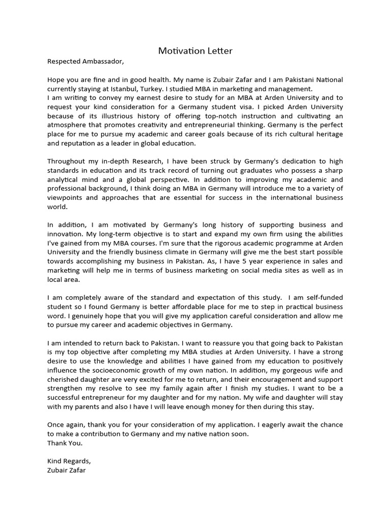 Motivation Letter | Download Free PDF | Master Of Business ...