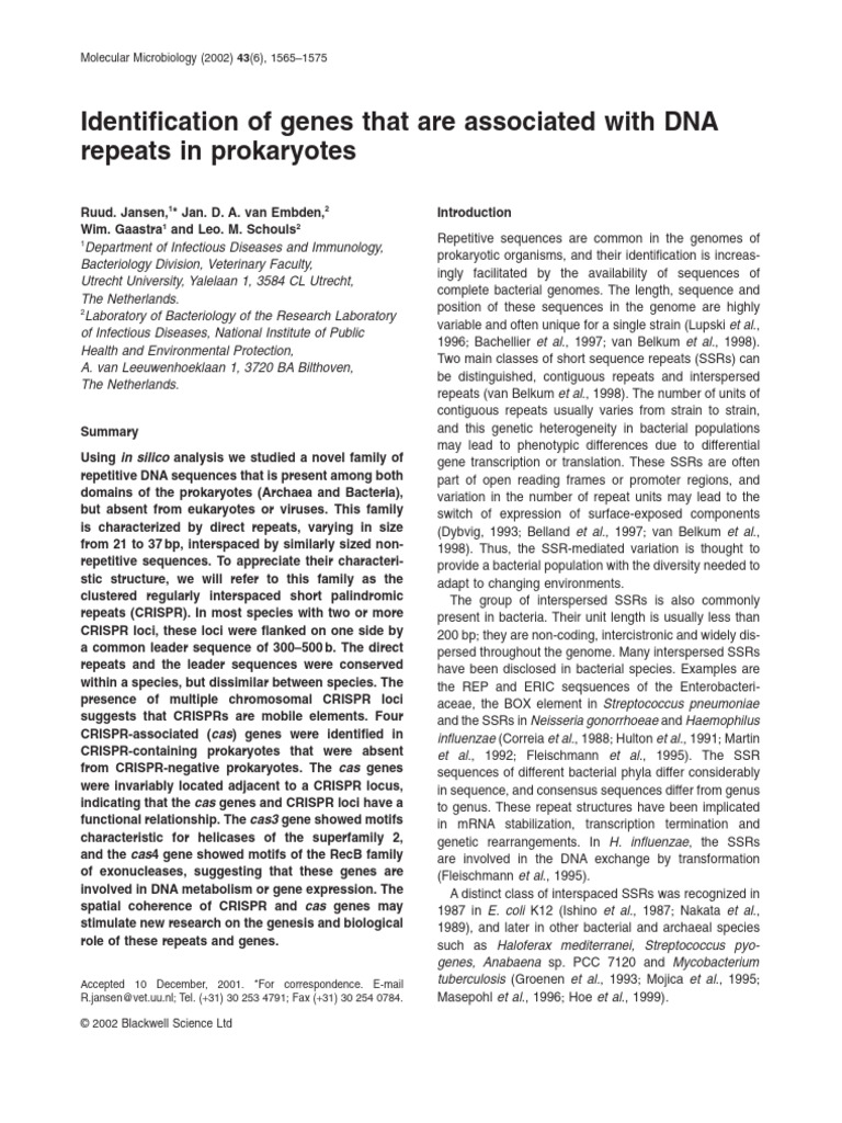 Molecular Microbiology - 2002 - Jansen - Identification of Genes That ...