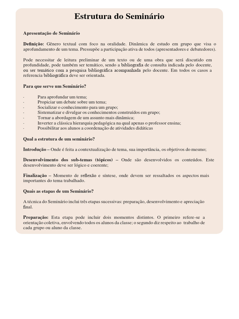 Estrutura Do Seminário | PDF | Carreira e Crescimento