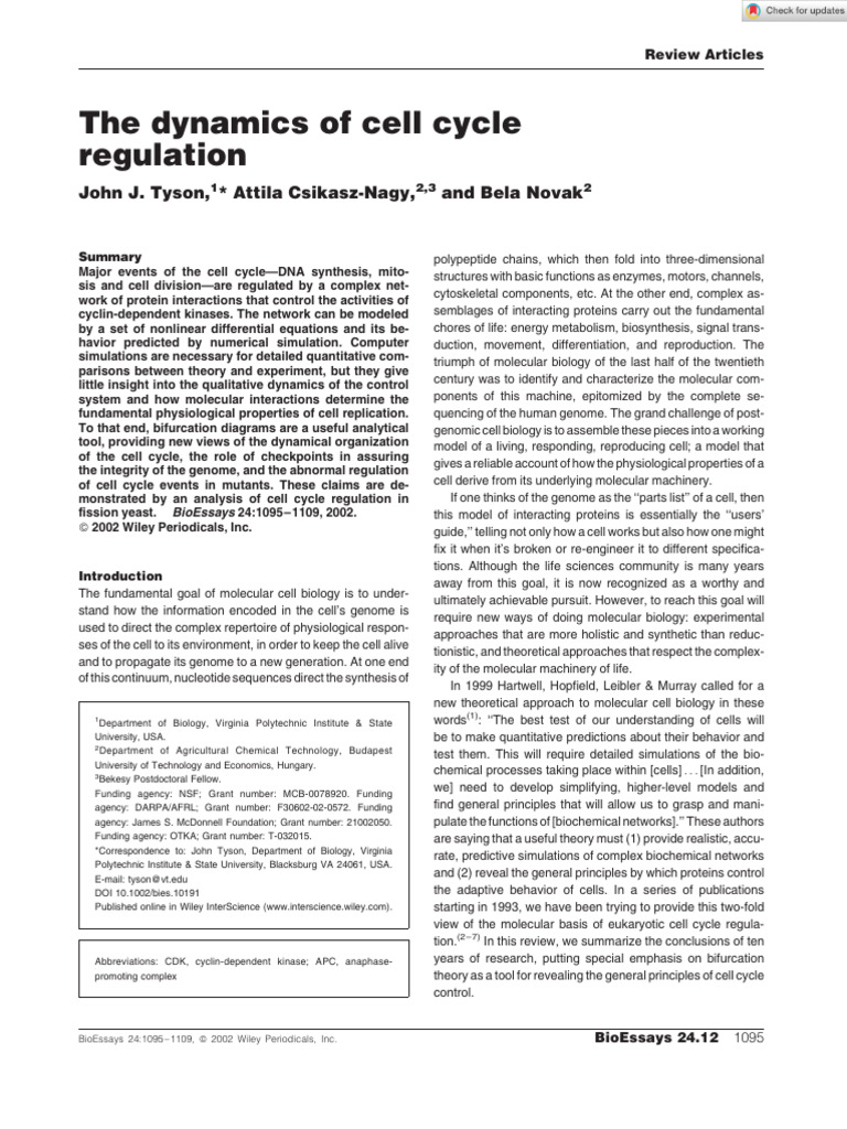 BioEssays - 2002 - Tyson - The Dynamics of Cell Cycle Regulation | PDF ...