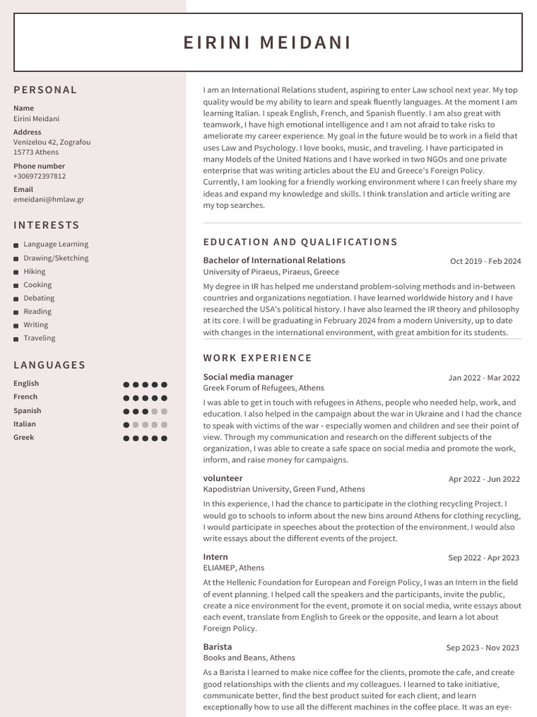 CV Eirini Meidani #1 | PDF | Human Communication | Cognition