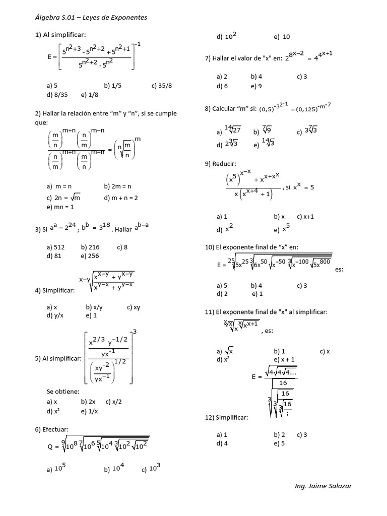 Season 1 - Teoría de Exponentes | PDF | Matemáticas | Notación Matemática