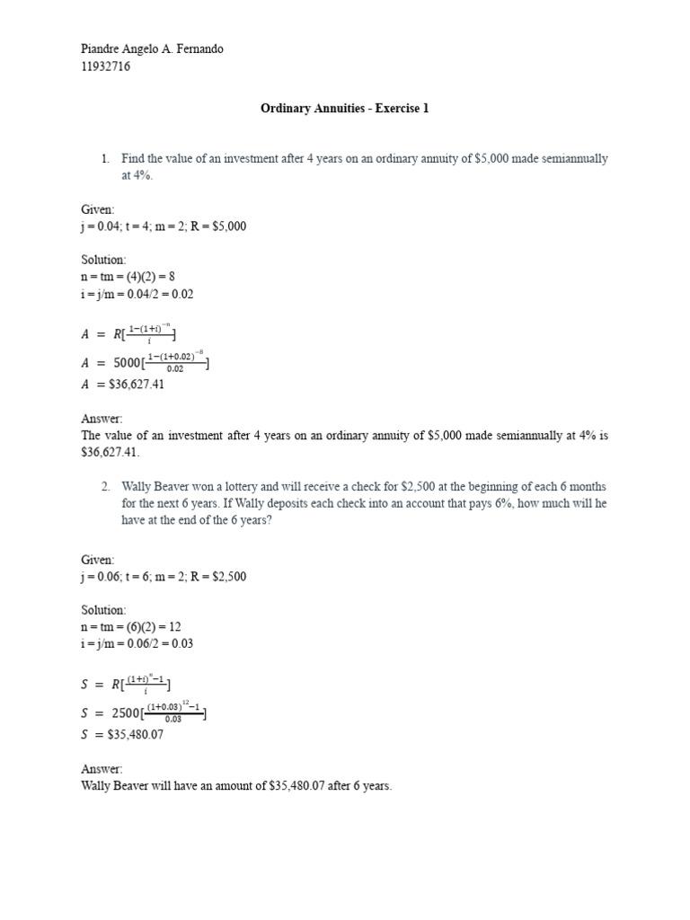 Ordinary Annuities - Exercise 1 | PDF | Teaching Methods & Materials