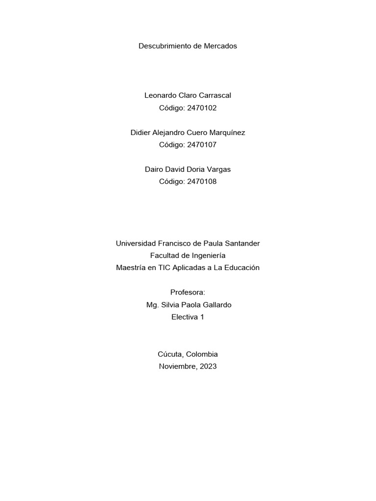 Electiva 1 DescubrimientoMercado Grupo Leonardo Claro | PDF | Metodología de encuesta | Innovación