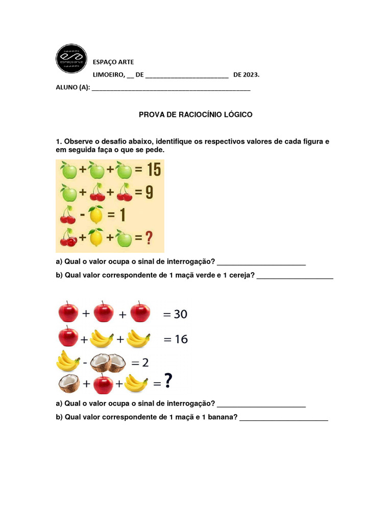 Raciocínio Lógico 3º ANO | PDF