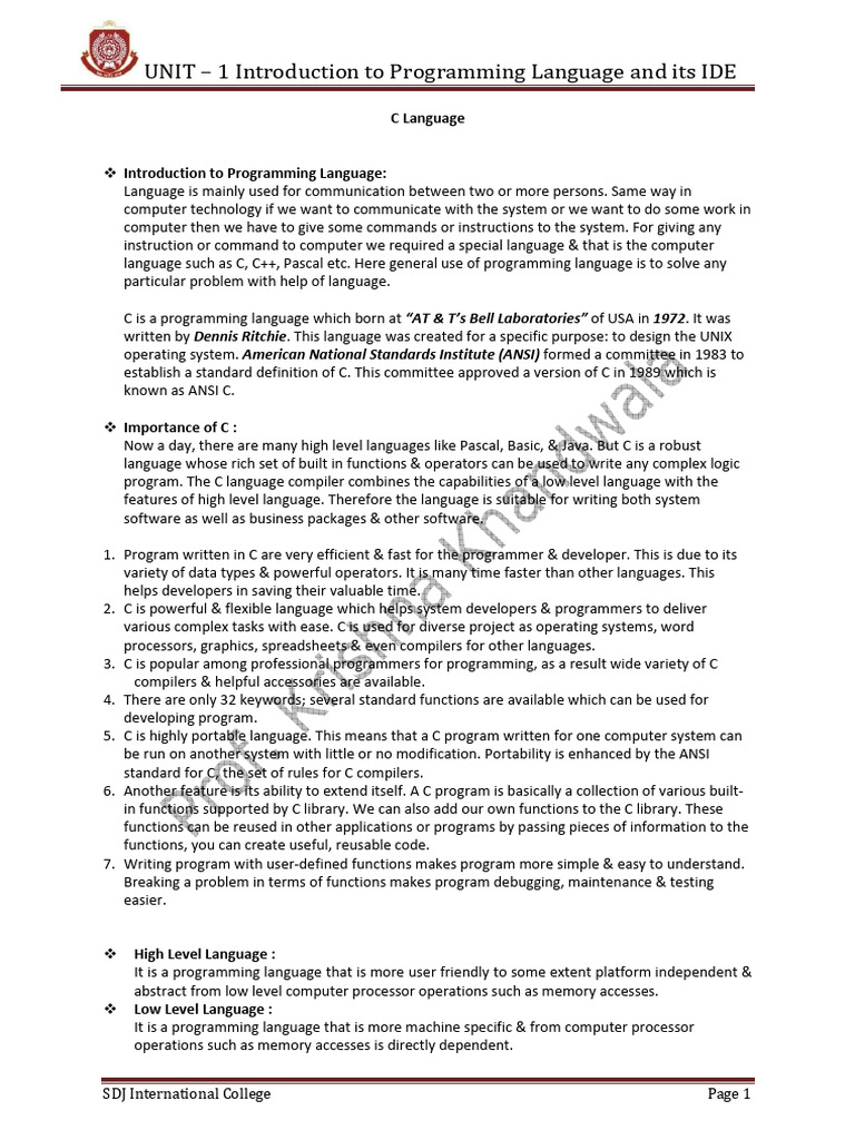 Unit - 1 | PDF | Computer Programming | Programming
