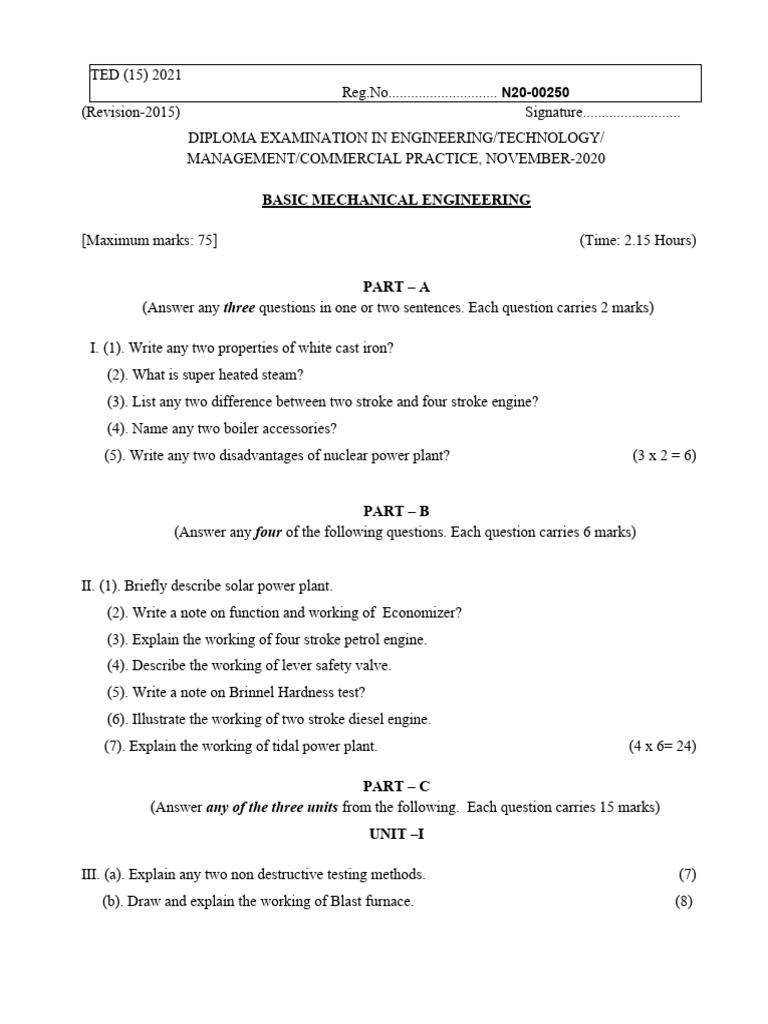 2021 Basic Mechanical Engineering Qp Pdf Engines Power Station